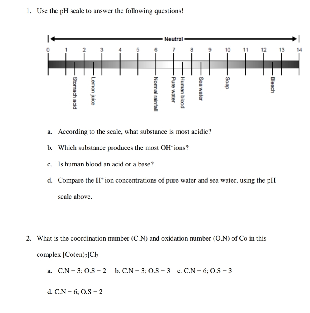 Use the pH ﻿scale to answer the following | Chegg.com