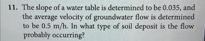 Solved 11. The slope of a water table is determined to be | Chegg.com