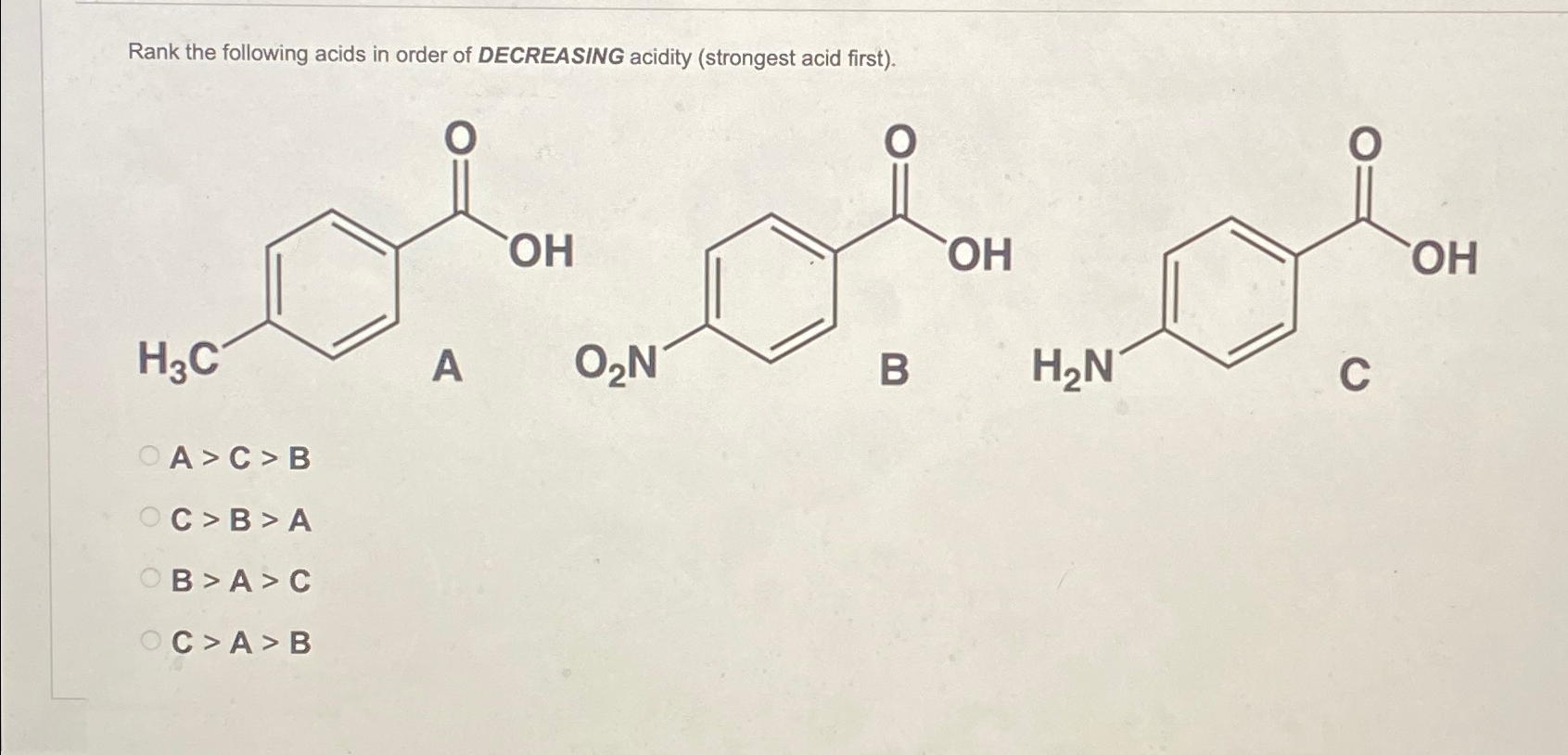Solved Rank the following acids in order of DECREASING | Chegg.com