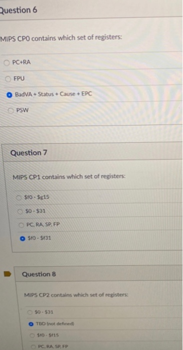 Solved Question 6 MIPS CPO contains which set of registers: | Chegg.com