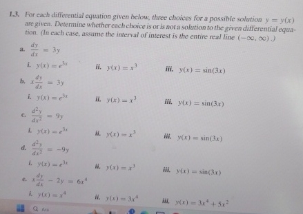 Solved 1.3. ﻿For each differential equation given below, | Chegg.com