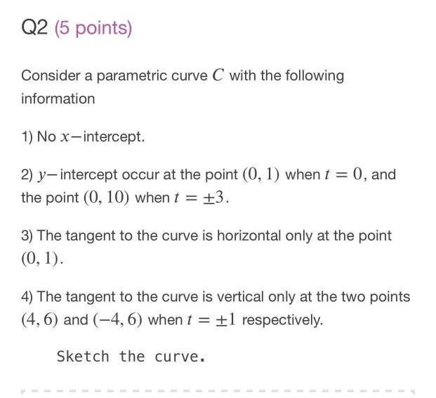 Solved Q2 (5 points) Consider a parametric curve C with the | Chegg.com