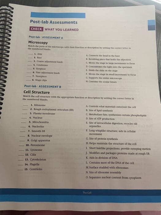 Solved Match the parts of the microscope with their function | Chegg.com