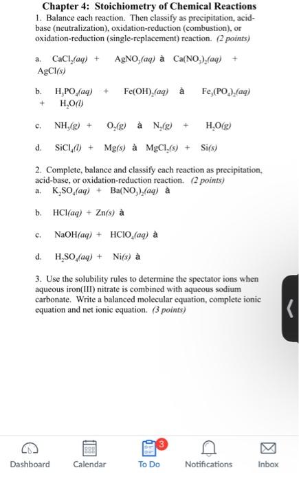 Solved Chapter 4: Stoichiometry of Chemical Reactions 1. | Chegg.com