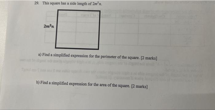 Solved 29. This square has a side length of 2m2n. a) Find a | Chegg.com
