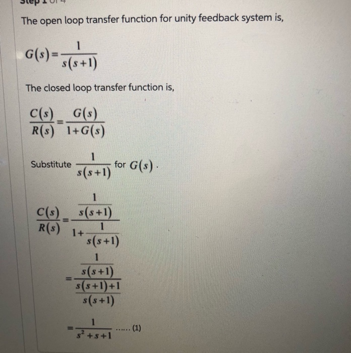 Solved Sep I U14 The open loop transfer function for unity | Chegg.com