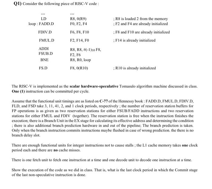 Q1) Consider the following piece of RISC-V code: | Chegg.com