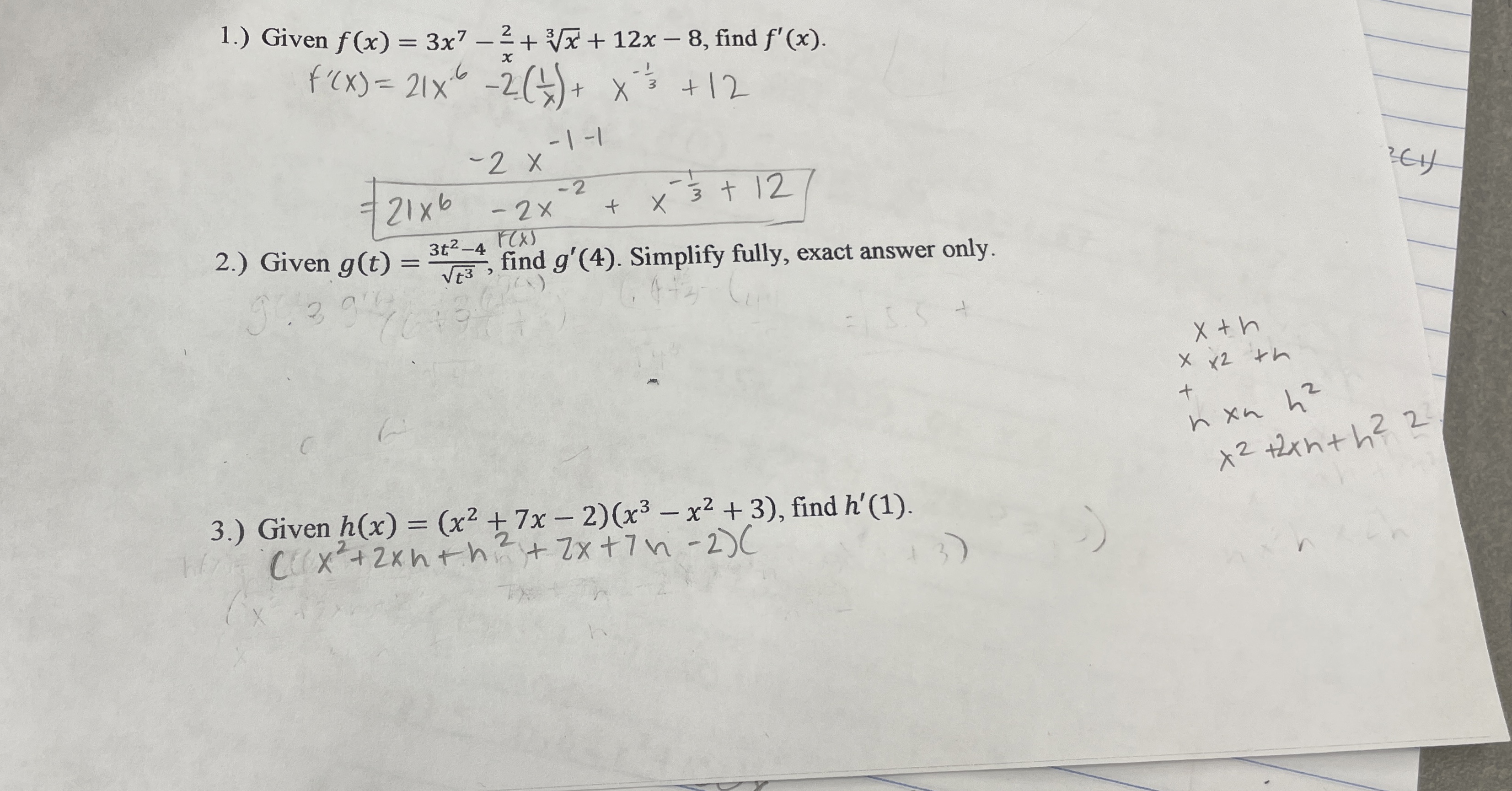 Solved 1.) ﻿Given f(x)=3x7-2x+x3+12x-8, ﻿find | Chegg.com