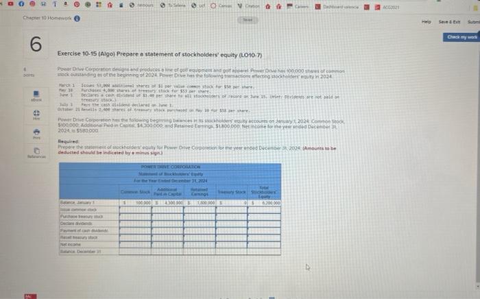 Exercise 10-15 (Algo) Prepare a statement of | Chegg.com