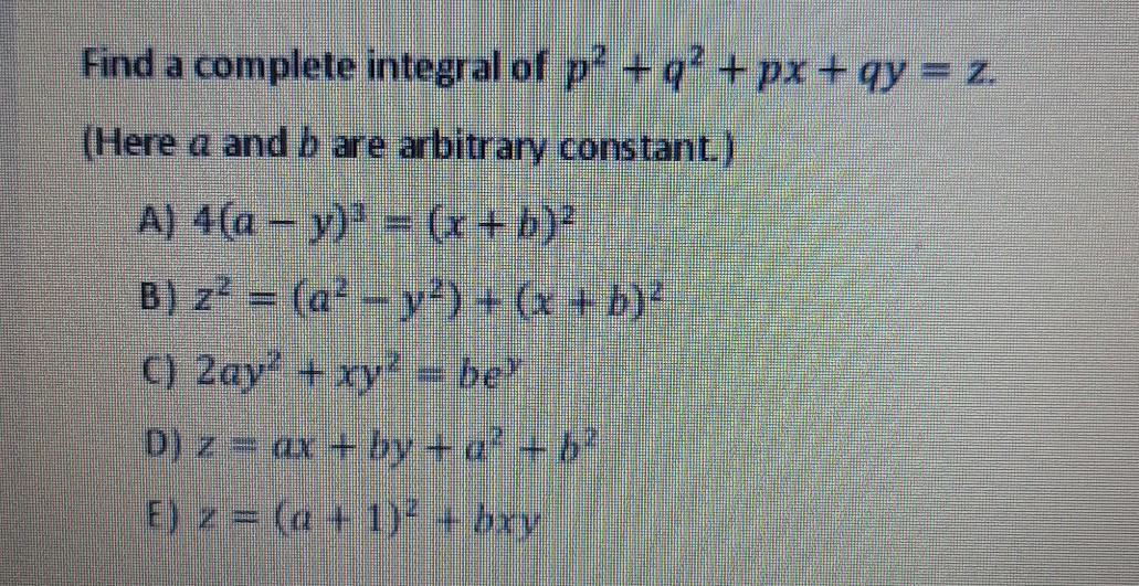 Solved Find a complete integral of p? + q? + px +qy = z. | Chegg.com