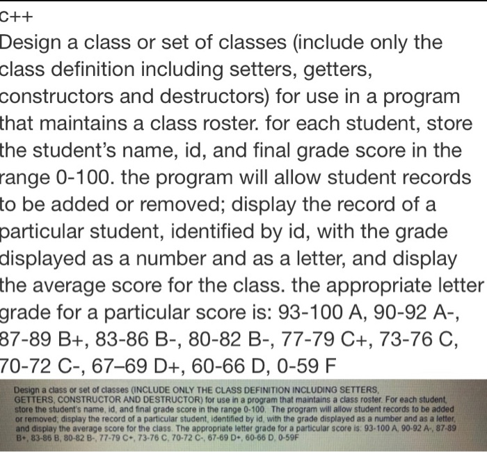 Solved C++ Design a class or set of classes (include only | Chegg.com
