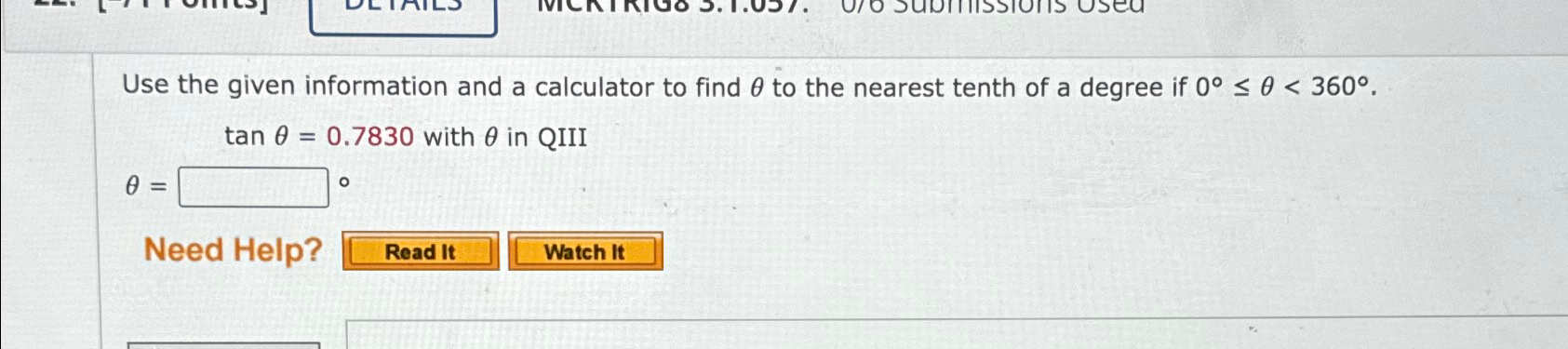 Solved Use the given information and a calculator to find θ | Chegg.com
