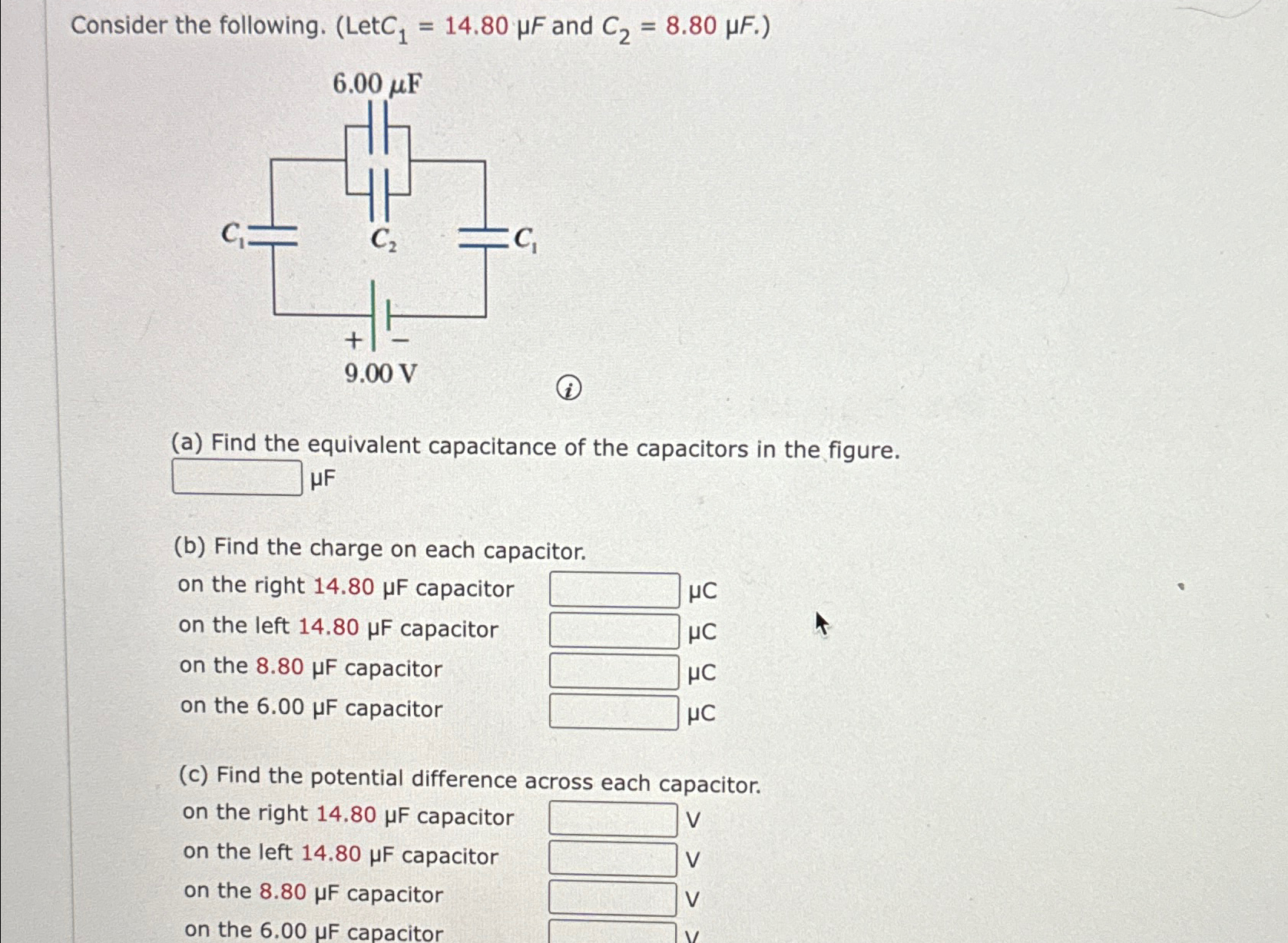 Solved Consider the following. ( Let C_(1)=14.80\\\\mu F and | Chegg.com