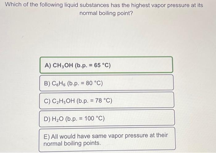Solved Which of the following liquid substances has the | Chegg.com