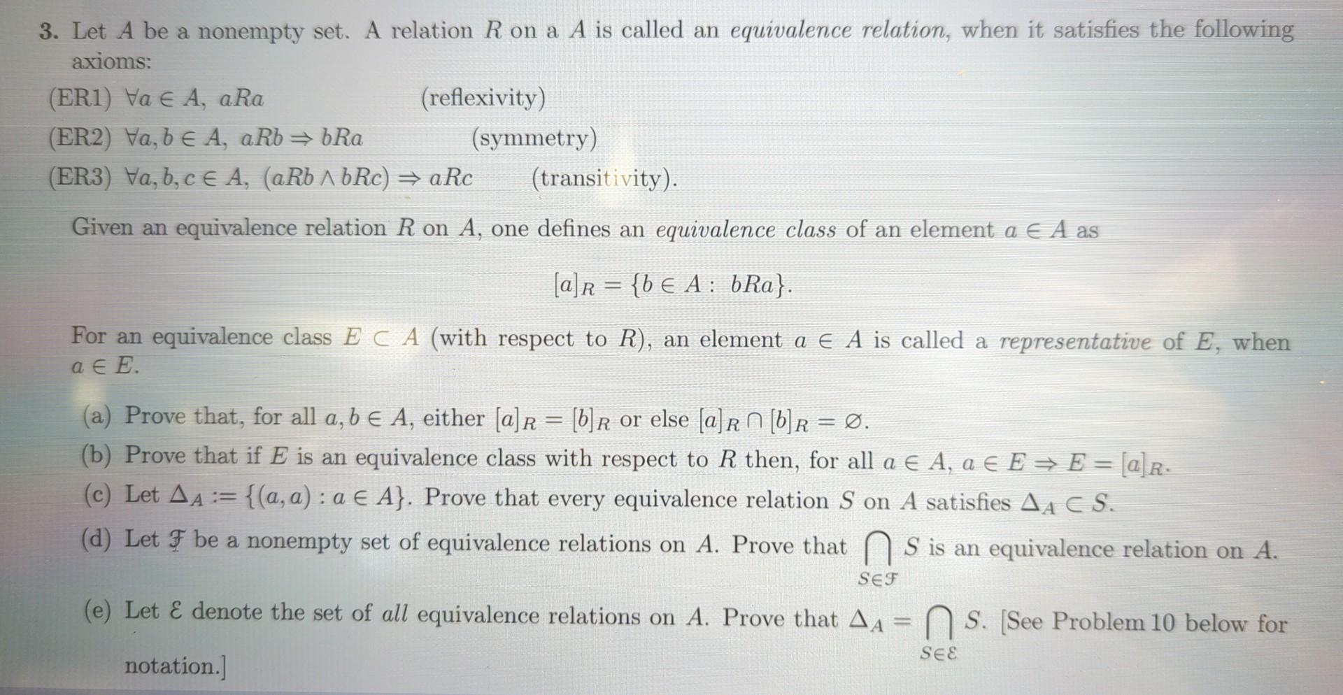 Solved 3 Let A Be A Nonempty Set A Relation R On A A Is 4902