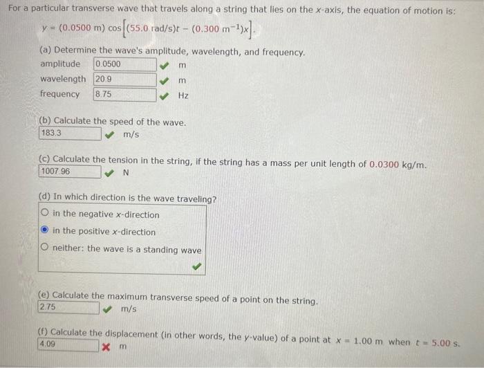Solved particular transverse wave that travels along a | Chegg.com