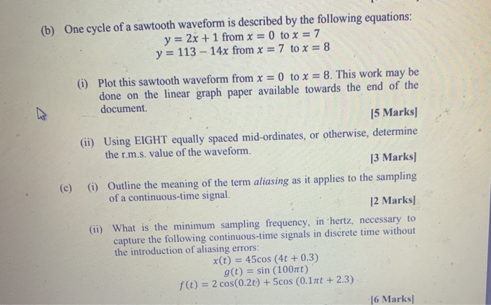 Solved (b) One cycle of a sawtooth waveform is described by | Chegg.com