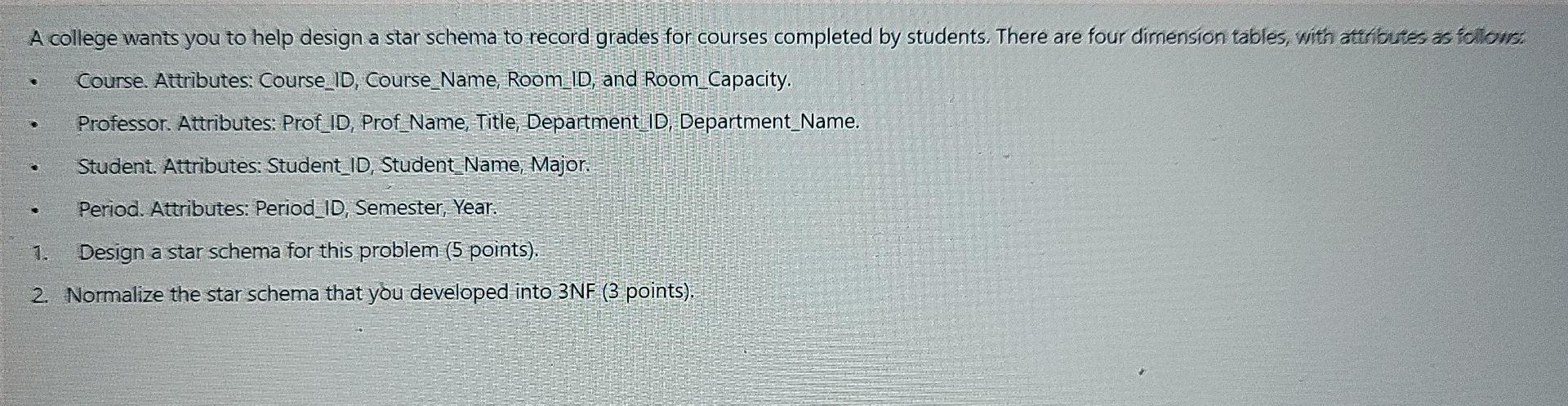 Solved A college wants you to help design a star schema to | Chegg.com