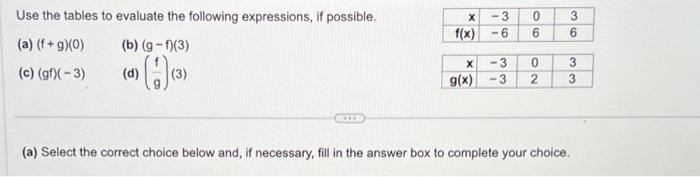 Solved Use the tables to evaluate the following expressions, | Chegg.com