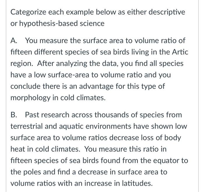 Solved Categorize each example below as either descriptive | Chegg.com