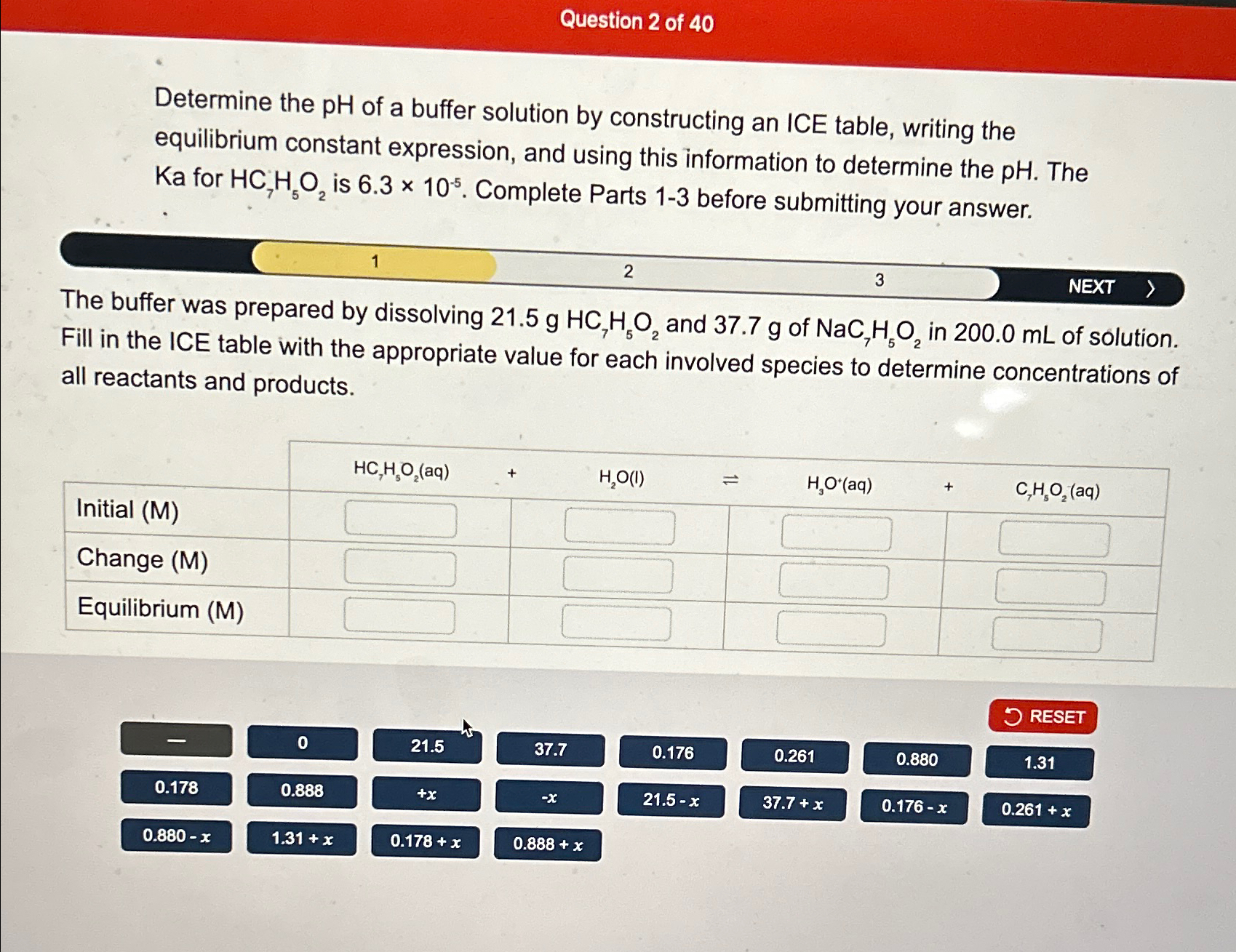 Solved Question 2 ﻿of 40Determine the pH ﻿of a buffer | Chegg.com