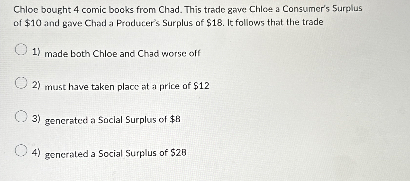Solved Chloe bought 4 ﻿comic books from Chad. This trade | Chegg.com