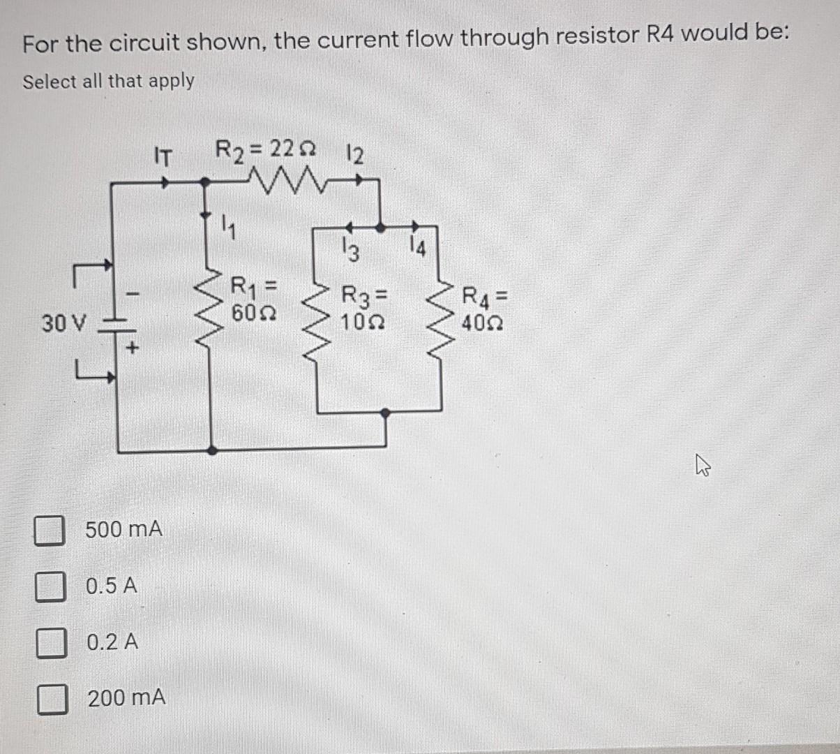 Solved For the circuit shown, the current flow through | Chegg.com