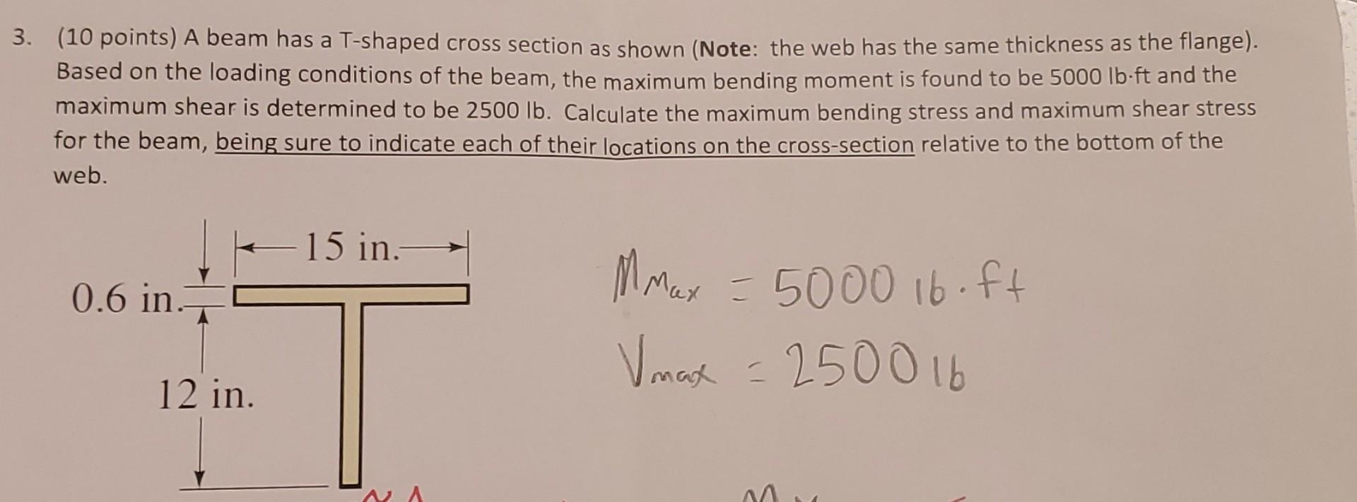 Solved (10 points) A beam has a T-shaped cross section as | Chegg.com
