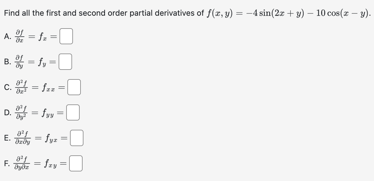 Solved Find all the first and second order partial | Chegg.com