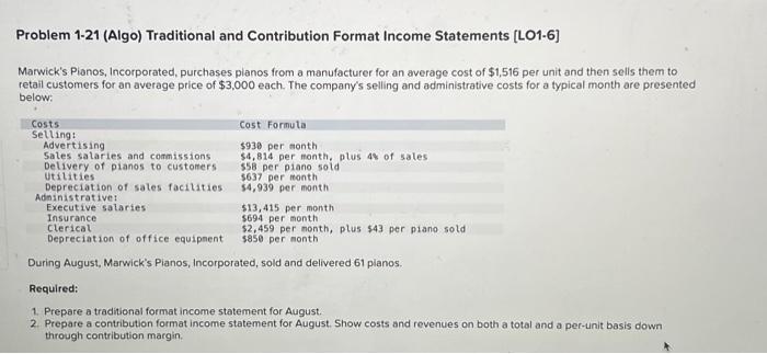 Solved Problem 1-21 (Algo) Traditional and Contribution | Chegg.com