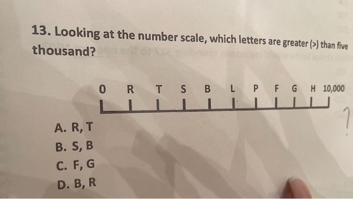 Solved 13. Looking at the number scale, which letters are | Chegg.com