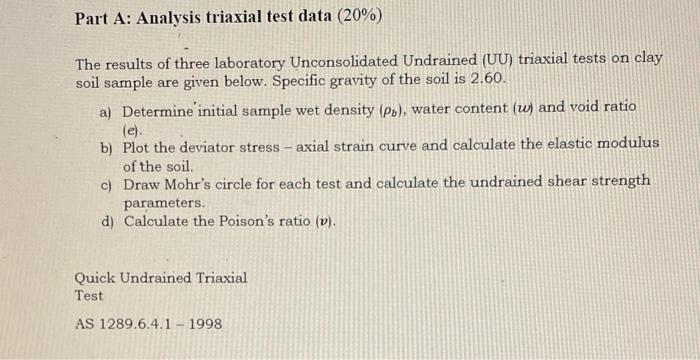 Solved Part A: Analysis triaxial test data ( 20%) The | Chegg.com