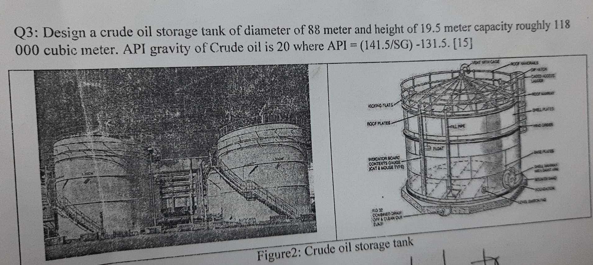 Solved Q3: Design a crude oil storage tank of diameter of 88 | Chegg.com
