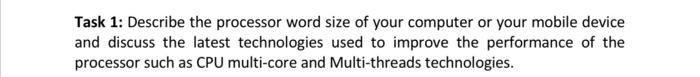Solved Task 1: Describe the processor word size of your | Chegg.com