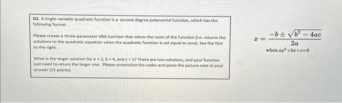 Solved Q1. A single-variable quadratic function is a | Chegg.com