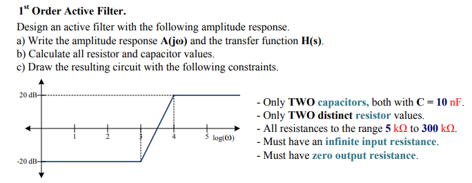 Solved 1st ﻿Order Active Filter.Design an active filter | Chegg.com