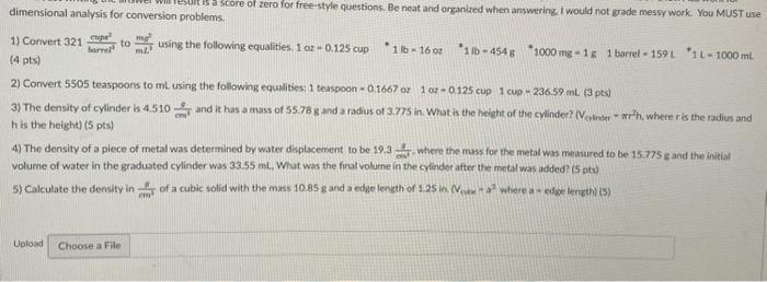Solved dimensional analysis for conversion problems. (4pts) | Chegg.com