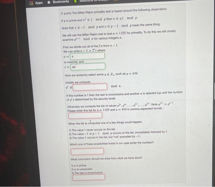 Solved 13 Apps Bookmarks (1 point) The Miller-Rabin | Chegg.com