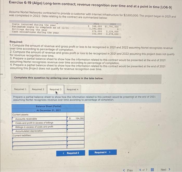 Solved Exercise 6-19 (Algo) Long-term contract; revenue | Chegg.com