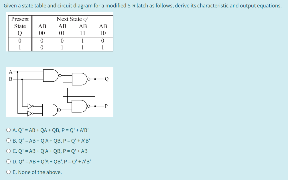 Solved Given a state table and circuit diagram for a | Chegg.com