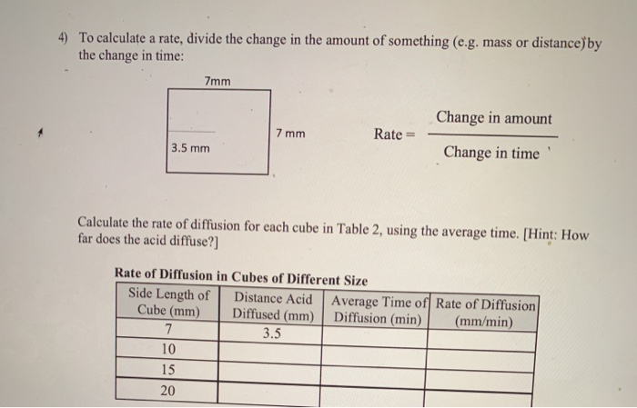 DIFFUSION POST-LAB Observation: Table 1: Calculating | Chegg.com