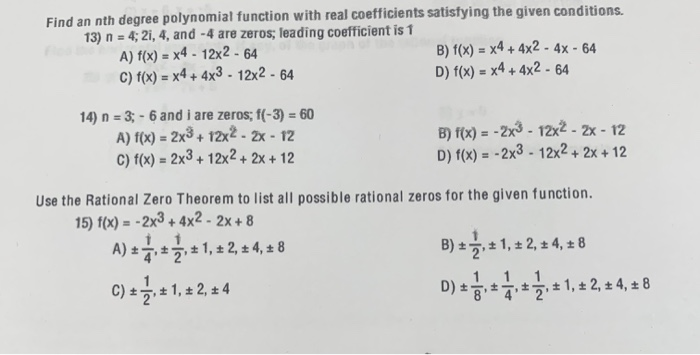Solved Find an nth degree polynomial function with real | Chegg.com