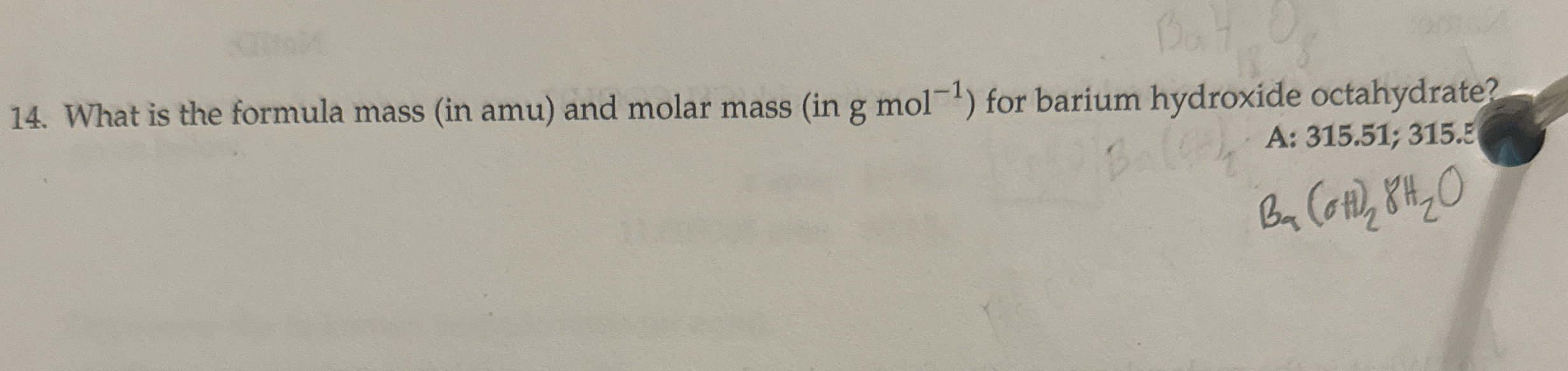 Solved What is the formula mass (in amu ) ﻿and molar mass | Chegg.com