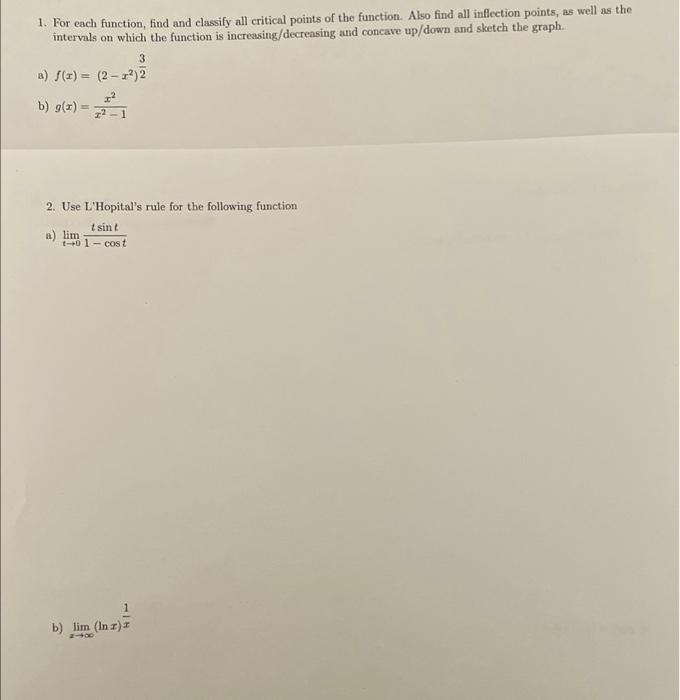 Solved 1. For each function, find and classify all critical | Chegg.com