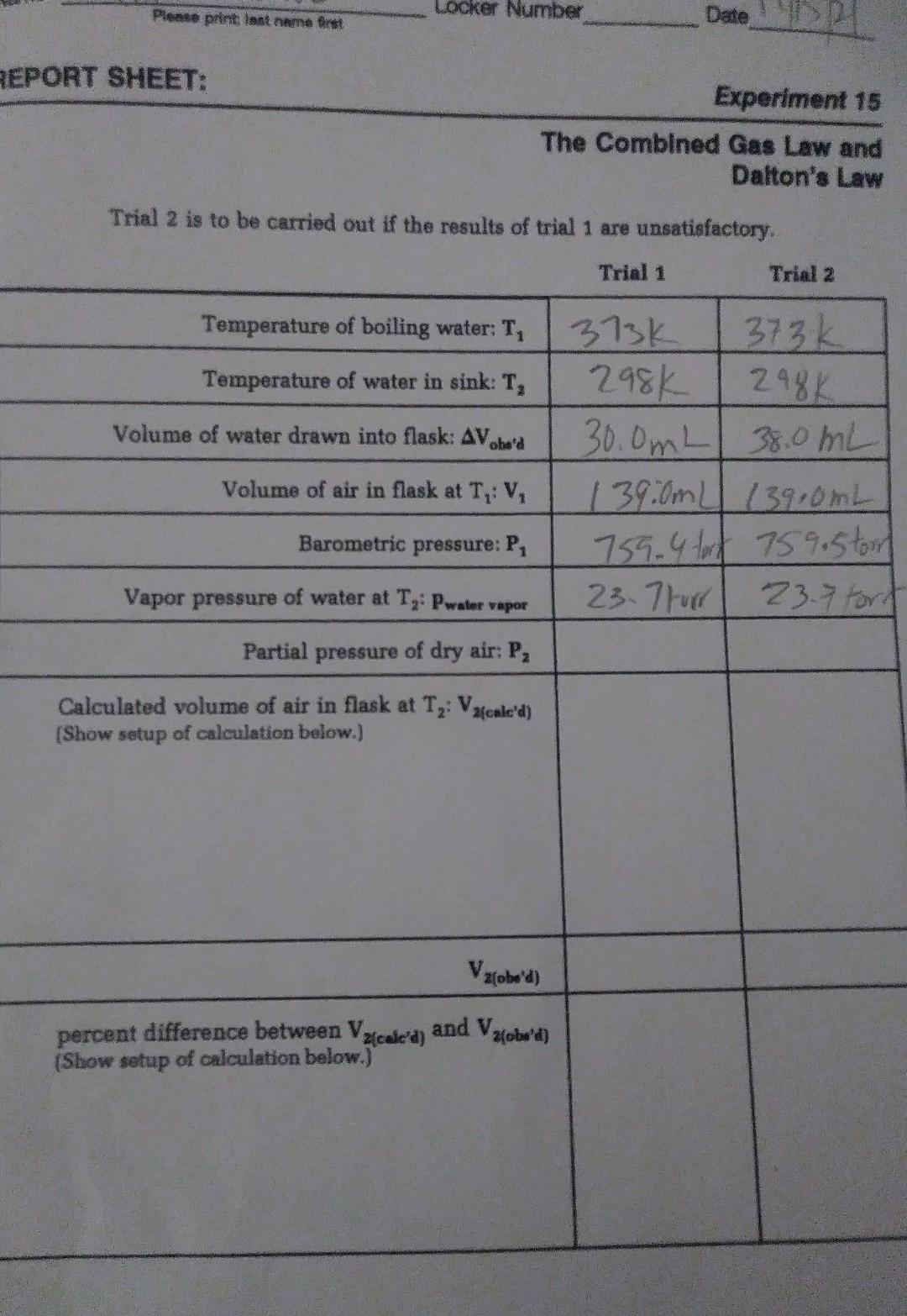 Solved Locker Number Date Tame Please print: last name first | Chegg.com
