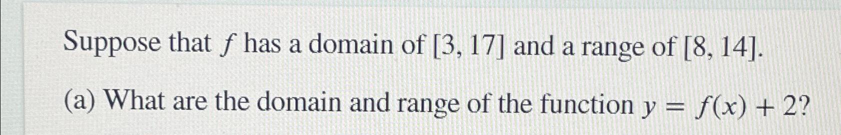 Solved Suppose that f ﻿has a domain of 3,17 ﻿and a range of | Chegg.com