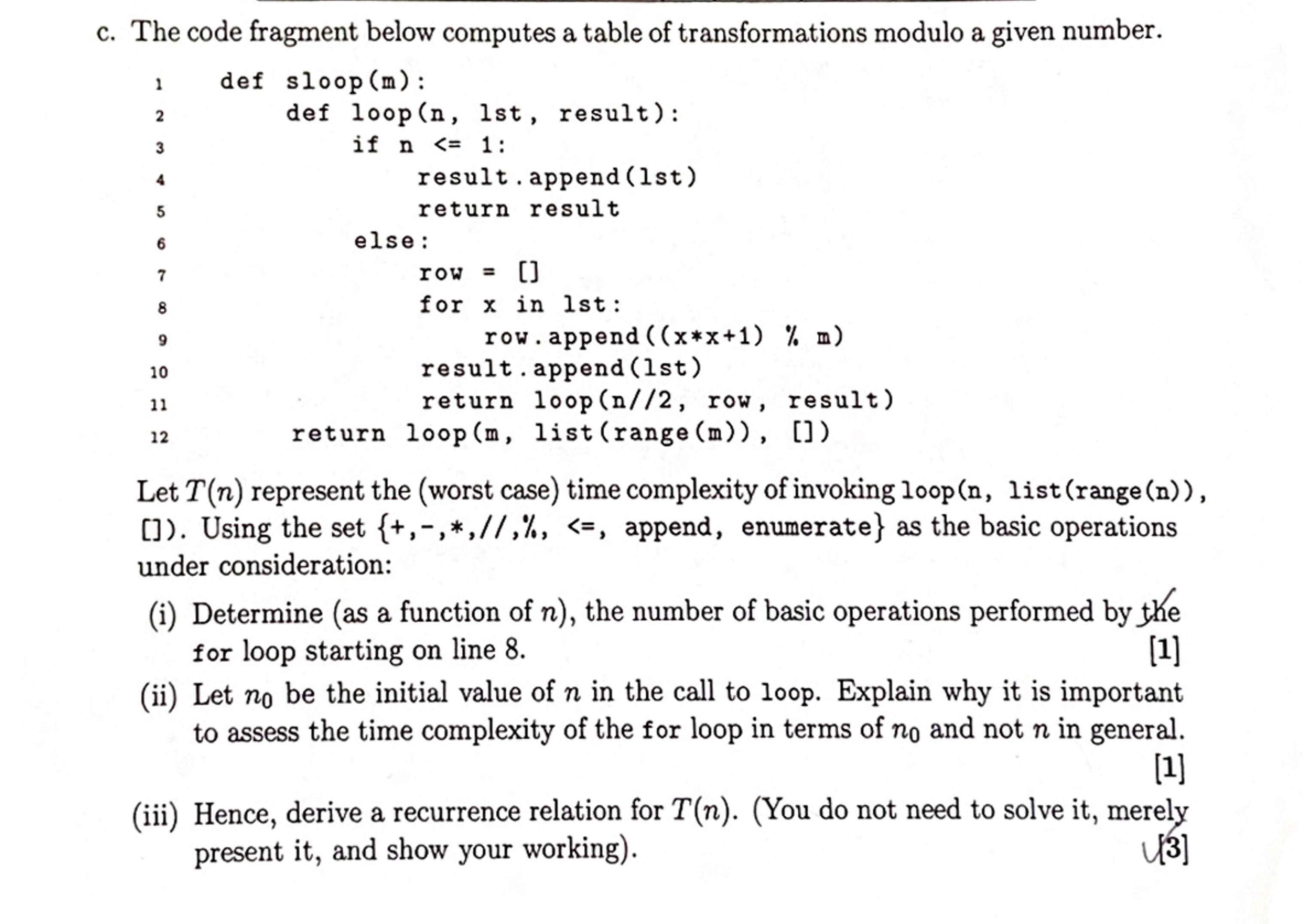 Solved c. ﻿The code fragment below computes a table of | Chegg.com
