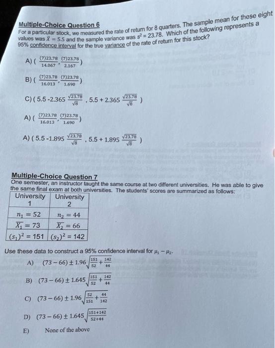 Solved For a particular stock, we measured the rate of retum | Chegg.com