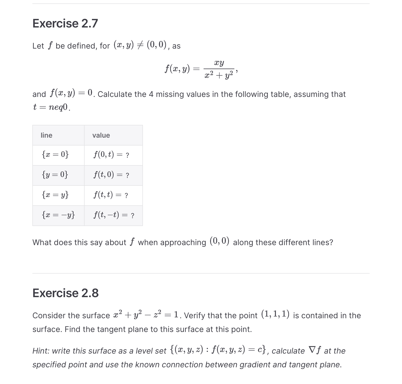 Solved Exercise 2.7Let f ﻿be defined, for (x,y)≠(0,0), | Chegg.com