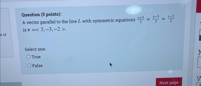 Solved Question 5 Points A Vector Parallel To The Line L